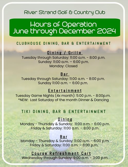 Dining Information, Menus and Hours - River Strand Golf and Country ...